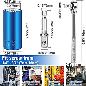Universal Socket, Super Socket Set Self-adjusting with Power Drill Adapter and Drive Ratchet Wrench Handle, 1/4'' - 3/4'' (7-19mm) 3 Pack Grip Gadgets Cool Tool Gift for Men Dad Husband DIY Stuff,Blue