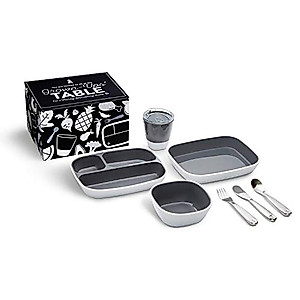 Munchkin® Grown Ups Table 7pc Toddler Feeding Supplies Gift Set, Includes Plates, Bowl, Open Cup and Stainless Steel Utensils, Grey