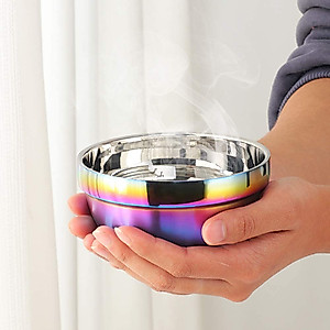 dongbo Stainless Steel Cereal Bowls: Metal Soup Bowl Sets of 6 - Double Walled Insulated Large Serving Rice Bowl - Unbreakable Deep Bowls for kitchen 340 ml Appr. Rainbow