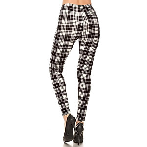 Leggings Depot High Waisted Plaid & Wild Print Leggings for Women-Full Length-S576, Muted Plaid, One Size