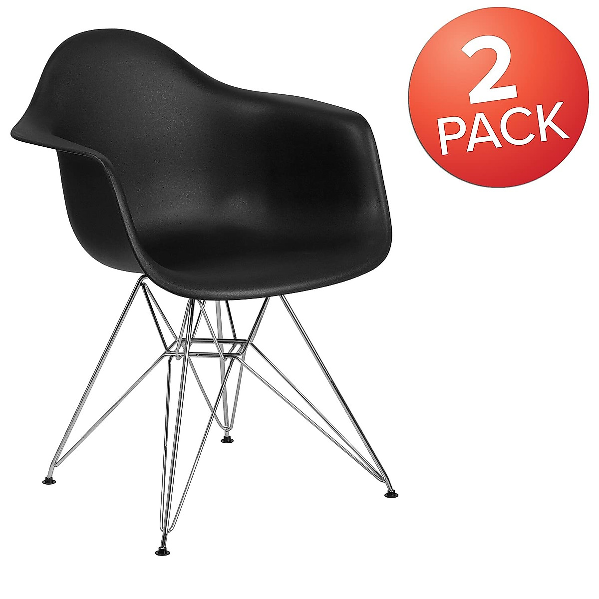 Flash Furniture 2 Pack Alonza Series Black Plastic Chair with Chrome Base