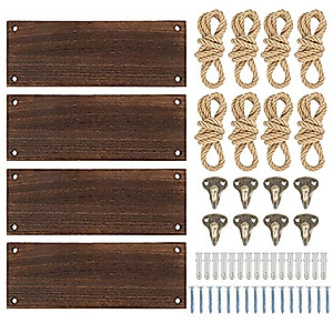 NANARDOSO Hanging Shelves for Wall, Rustic Hanging Plant Shelf Swing Rope Window Wood Floating Shelf for Bedroom Living Room Bathroom Kitchen, Set of 4