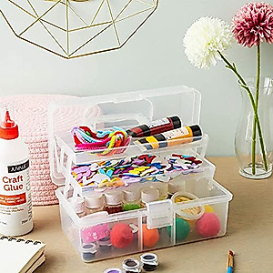 Art and Craft Supply Case, Clear Storage Art Tool Box, Organizer with 2 Trays (9 x 5 x 4.25 in)