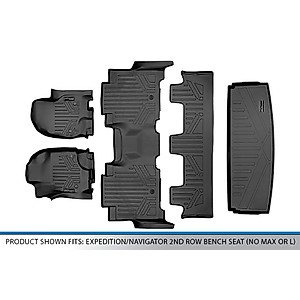 SMARTLINER Floor Mats - Cargo Liner Behind 3rd Row Set Black Compatible with 18-21 Expedition/Navigator 2nd Row Bench Seat (no Max or L)