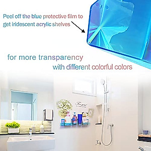 NatldGs 2 Pcs Iridescent Acrylic Floating Shelves, 15.7Inch Rainbow Acrylic Shelves/Bookshelf for Bedroom, Bathroom or Living Room Decor (Wall Mounted)…