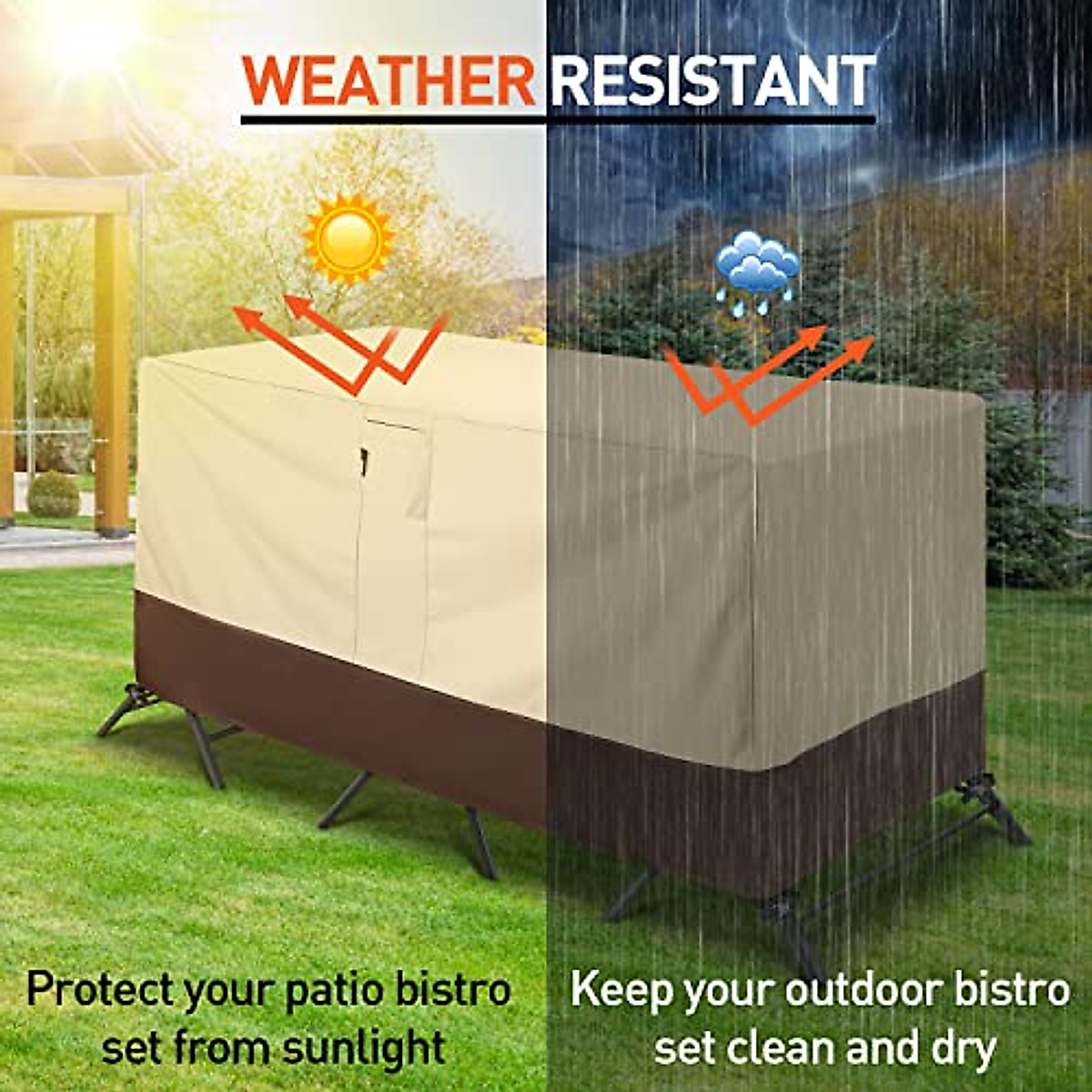Arcedo Patio Bistro Cover, Waterproof Outdoor Furniture Cover, Heavy Duty Patio Bar Table and Chairs Covers, 80" L x 32" W x 30" H, Beige & Brown