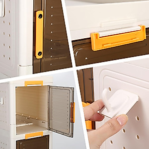 GIFZES Closet Organizers and Storage with Lids and Doors, 4 Tier Plastic Storage Bins Organizer, Collapsible Stackable Storage Bins with Wheels, Folding Storage Box for Closets White