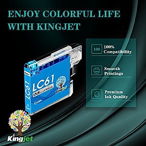 Kingjet Compatible Ink Cartridge Replacement for Brother LC61 LC 61 LC-61 for MFC-495CW MFC-490CW MFC-J615W MFC-5895CW MFC-J410W MFC-6490CW, MFC-6890CDW, 15 Pack (6 Black 3 Cyan 3 Magenta 3 Yellow)