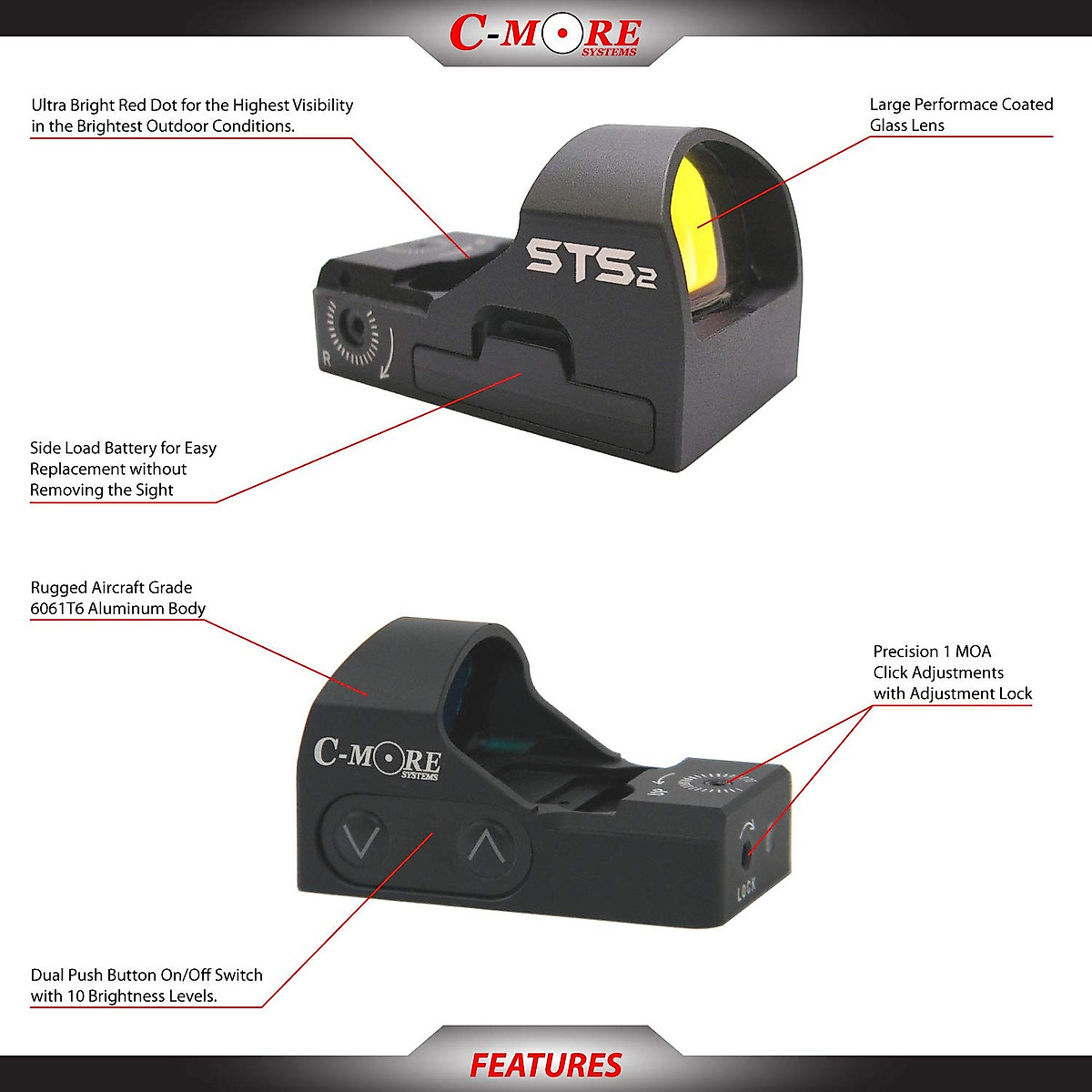 C-MORE Systems STS2 Super Bright 3 MOA Red Dot Sight, Black