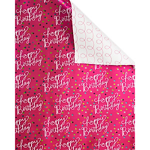 American Greetings Reversible Birthday Wrapping Paper, Floral, Cupcakes, and Polka Dots (4 Rolls, 120 sq. ft)