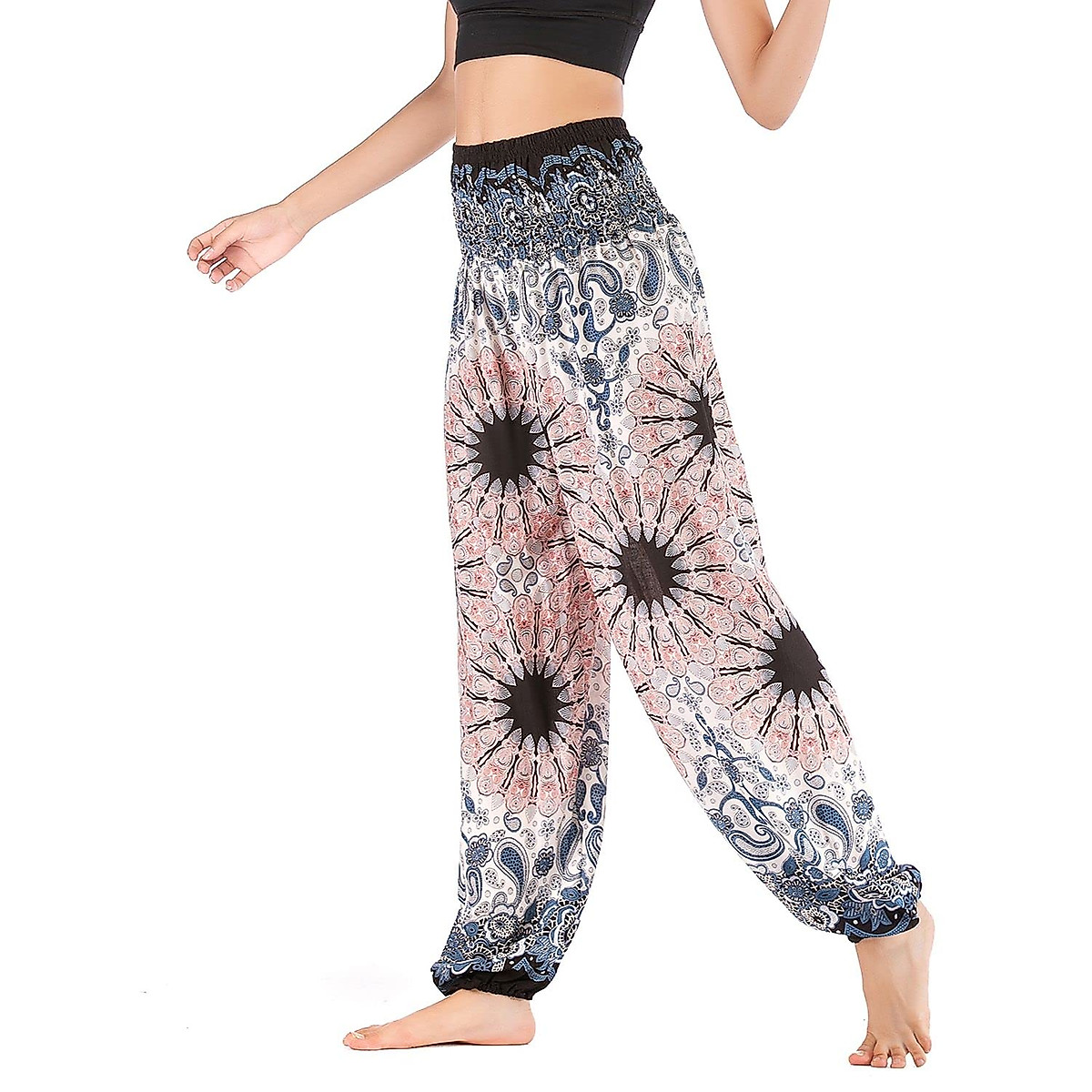 Homgro Women's Boho Yoga Pants High Waisted Casual Comfy Hippie Ankle Beach Summer Thiai Indian Bohemian Soft Loose Elastic Waist JoggersPatterned1 Small-X-Large