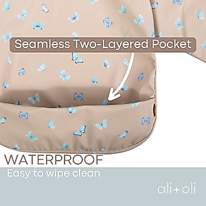 Ali+Oli Smock Bib for Baby (1-pc) Short Sleeve Set (Farm) BPA-Free Oeko-Tex Certified, Toddler Bib Ages 6m+