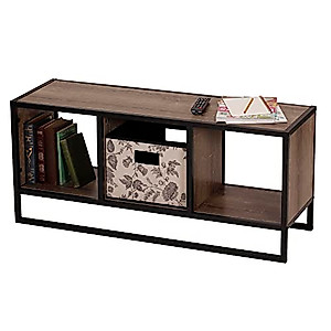 Household Essentials Jamestown TV Stand Coffee Table with Square Cube Storage Compartments Ashwood Rustic Wood Grain and Black Metal