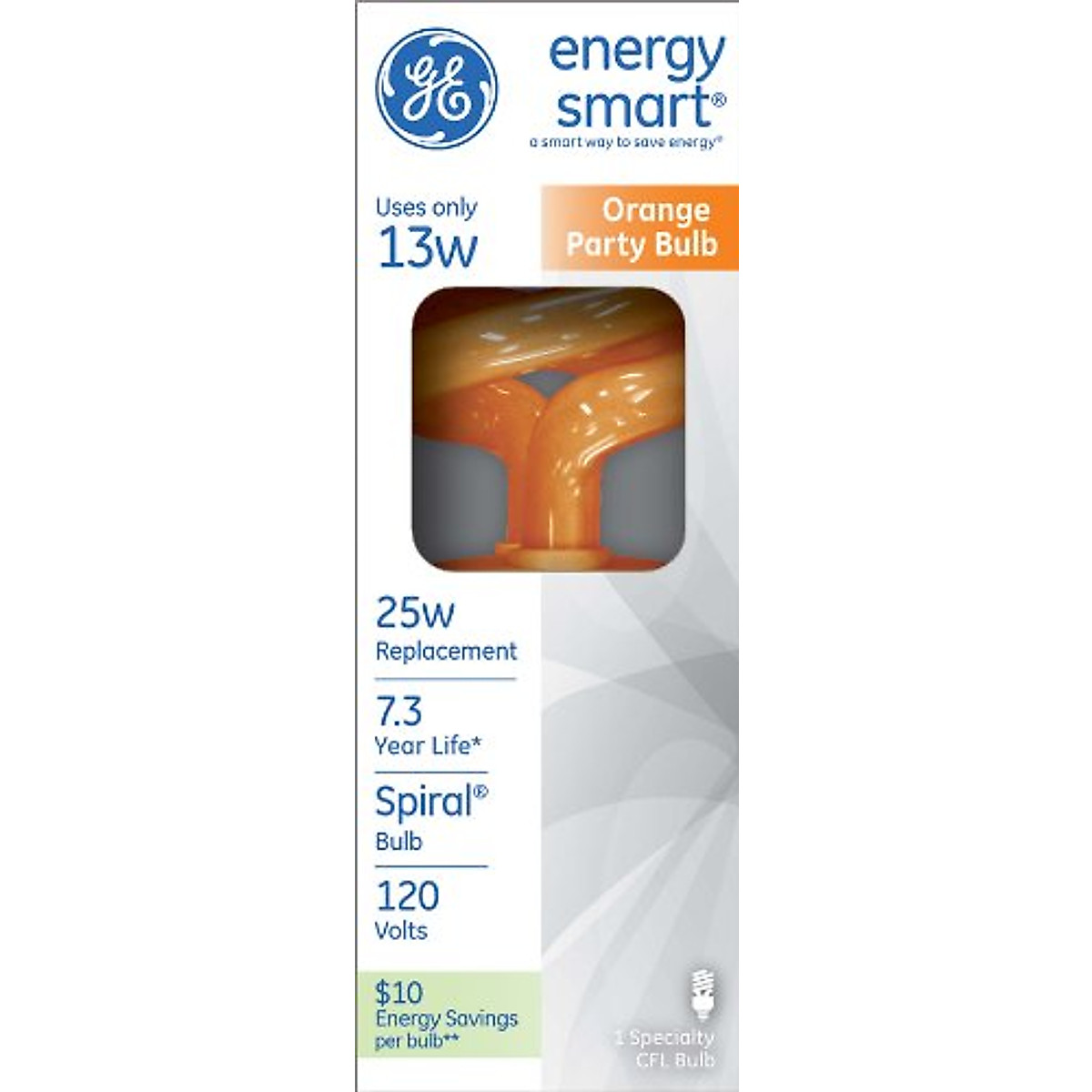 GE 78958 Energy Smart 13-Watt Spiral Compact Fluorescent Bulb, Orange