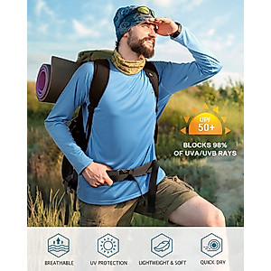 Roadbox Mens UPF 50+ UV Sun Protection Shirts Outdoor Long Sleeve SPF Diving Rash Guard for Fishing Hiking Swimming