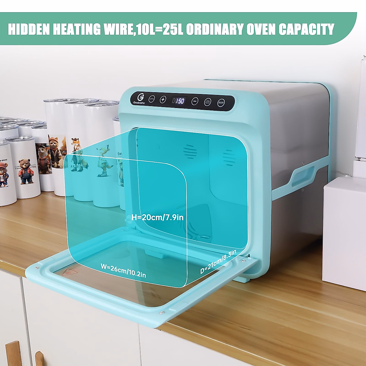 Goodcrafter Sublimation Oven Machine 110V Convection Oven for Sublimation Blanks Mugs Tumblers Cups Water Bottles Bulk Printing with Mini Heat Gun,Heat Shrink Bag,Heat Resistant Tape,Glove.