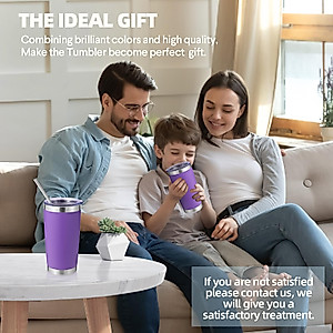 Volhoply 20oz Stainless Steel Tumbler with Lid and Straw,Double Wall Insulated Travel Iced Coffee Mug Fits Car Cup holder,Powder Coated Cups for Hot and Cold Drinks,Gifts for Women Men（Purple,1 Set）