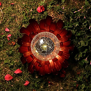 Joyathome Chrysanthemum Solar Light Decoration, Metal Flower Waterproof Garden Warm White LED Light Cracked Glass Ball for Patio Lawn Walkway Tabletop