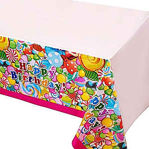 FZR Legend Sweet Candy Lollipop Plastic Tablecloth for Candyland Themed Birthday Party Baby Shower Decoration,Rectangle Disposable Table Cover - 52 x 90 inches
