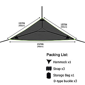 Giant Aerial Triangle Camping Hammock, Multi Person Portable Hammock 2-3 Person Design for Travel Backyard Outdoor Garden Camping