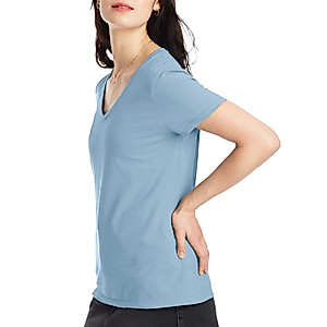 Hanes womens Nano Premium Cotton V-neck Tee fashion t shirts, Light Blue, Large US