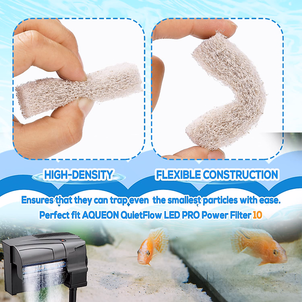 TOYMIS 12 PCS Ammonia Reducer Specialty Filter Pads for Aqueon Quietflow LED Pro Model 10, High-Density Sponge Fish Tank Filter Cartridges for Aquarium Water Filtration