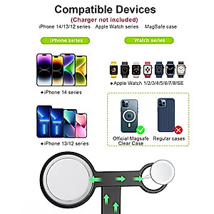 EWA 2 in 1 Magsafe Charger Stand, Aluminum Alloy,Phone Stand Holder,Compatible with iphone14/pro/pro Max, iPhone 13/12/ Pro Max/Mini and Apple Watch 3/4/ 5/6/ 7/8 Black - (Chargers Not Included)