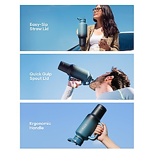 BUZIO 40oz Water Bottle Fits in Cup Holder, Stainless Steel Insulated Tumbler with Handle and Straw, Double Wall Tumbler Cup with Lid, Leak-proof BPA-Free Vacuum Travel Flask Keeps Cold, Indigo Crush