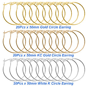 60pcs Beading Hoop Earrings Finding,FUNCYboo 50mm Round Earring Hoop Open Earring Beading Hoops for Jewelry Making DIY Crafts