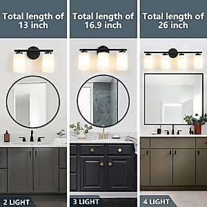 GZBEINI Black Bathroom Vanity Fixture,Farmhouse Bathroom Light FixturesOver Mirror,3 Light Modern Bathroom Lighting,Bathroom Vanity Light Fixtures Above Mirror with Milk White Glass Shade