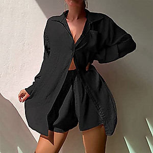 Women S Swim Skirts Womens Beach Holiday Plain Color Shirt Suit Sexy Loose Sun Suit Casual Beach Swimsuit Swim Kimono Black