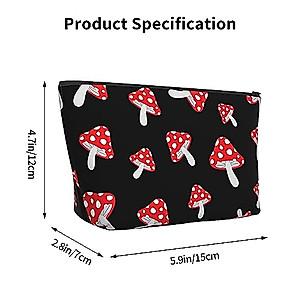 Women's Lightweight Makeup Bag Pouch Compatible with Black Red Cartoon Mushroom, Funny Travel Cosmetic Bag Portable Pencil Bag with Zip for Office College Christmas Gift