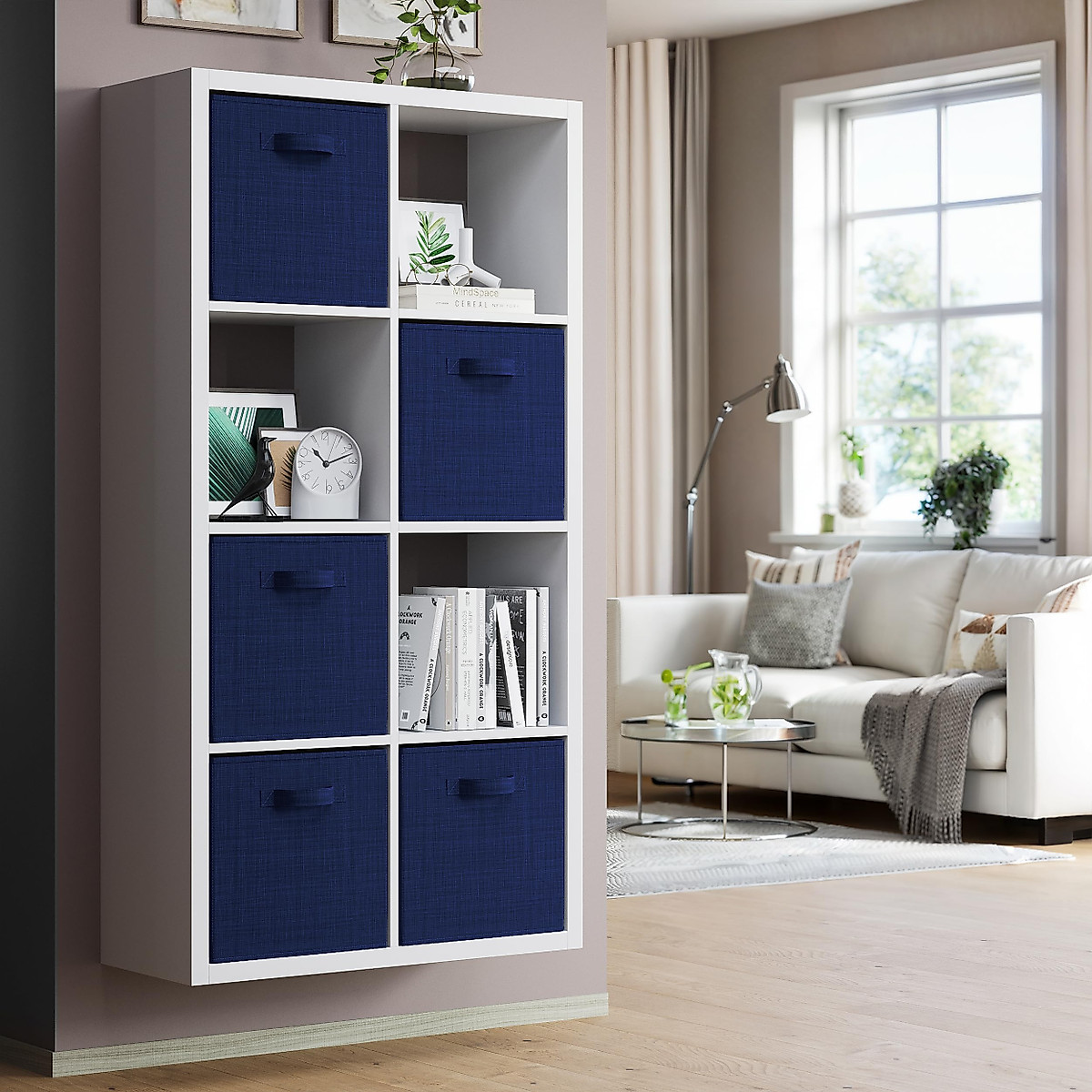 Neaterize 13x13 Inch Cube Storage Baskets, Textured Navy, Set of 6, Sturdy Fabric, Multi-Purpose, Collapsible Design, Eco-Friendly