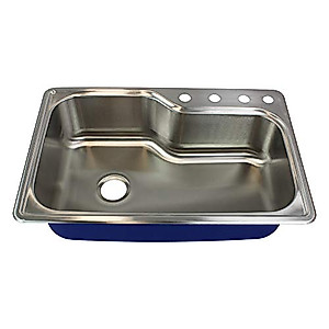 Transolid MTSO33229-1 Meridian Stainless Steel 1-Hole Drop-In Single Bowl Kitchen Sink, 22 1/64"L x 33"W x 9"H, Brushed Stainless Steel
