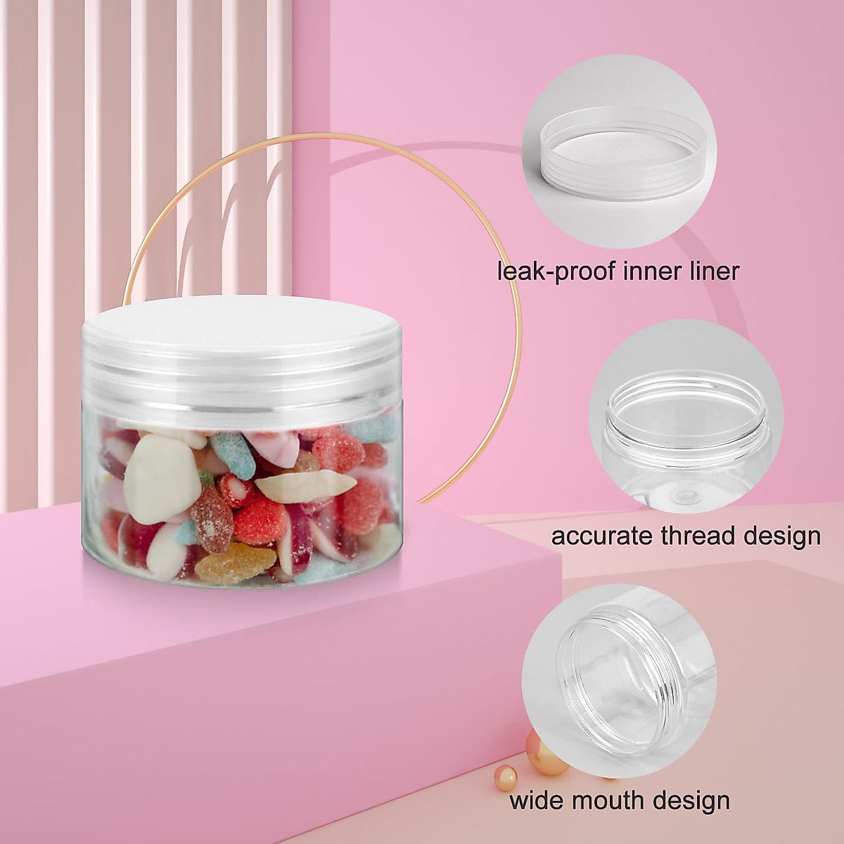 Loretoy 36 Pack 4 OZ Plastic Jars with Lids, BPA Free, Reusable, Refillable Transparent Cosmetic Containers for Bath Salts, Cosmetics, Powders, Beauty Product and Small Accessories - White