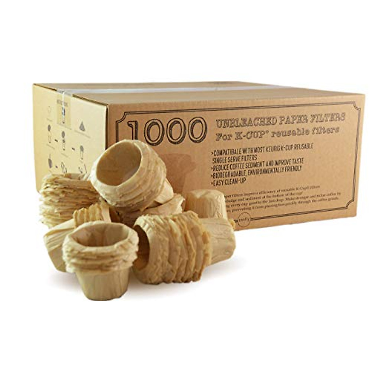 canFly 1000 Unbleached Disposable K-CUP Paper filters for Keurig single cup coffer filters compatible with Ekobrew, EZ-Cup and other Reusable K-CUP Filters (1000)