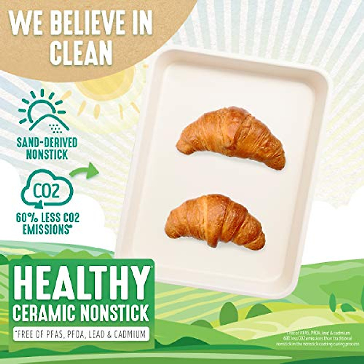 GreenLife Healthy Ceramic Nonstick, 9" x 7" Toaster Oven Cookie Sheet Baking Pan Set, PFAS-Free, Turquoise