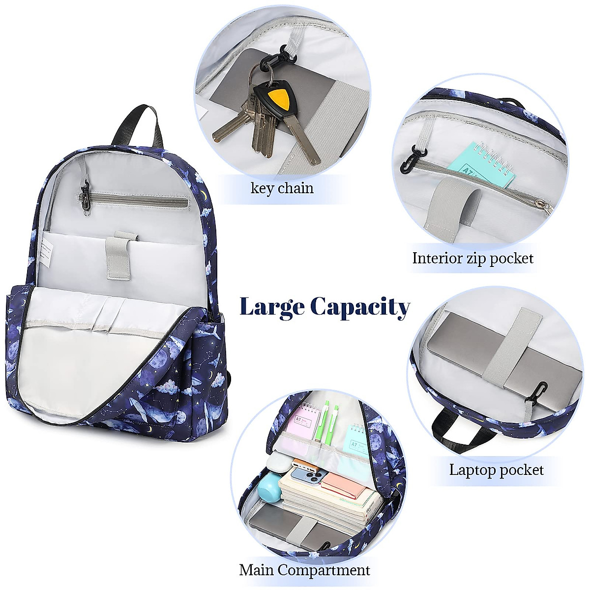 MIRLEWAIY 15.7 inch Large Capacity Travel Laptop Backpack Lightweight Primary Junior SchoolBag School Book Bag for Teen Girls, Pink Strawberry