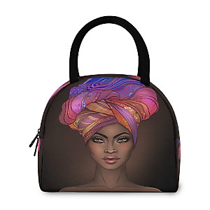 OREZI African American WomanLunch Bag Insulated Lunch Box Tote Bag Durable Thermal Snacks Organizer for Women Girl School Work Picnic Hiking Beach Fishing