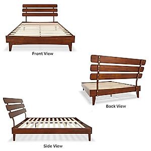 Bme Caden 15 Inch Deluxe Bed Frame with Adjustable Headboard - Mid Century, Retro Style with Acacia Wood - No Box Spring Needed - 12 Strong Wood Slat Support - Easy Assembly - Dark Chocolate, Queen