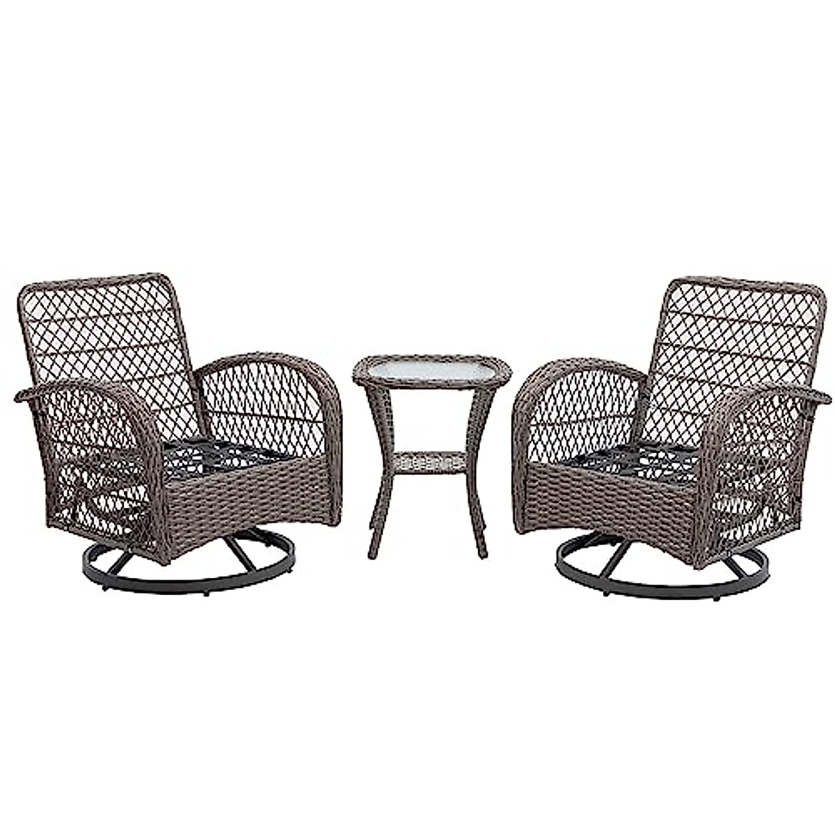 Rocking Chairs for Outside, Wicker Rocking Chairs Set of 2, Patio Rocking Chair with Rattan Table, Rocker Chair Outdoor with Comfortable Cushions, 360° Swivel Rocker Chairs for Yard, Porch, Balcony