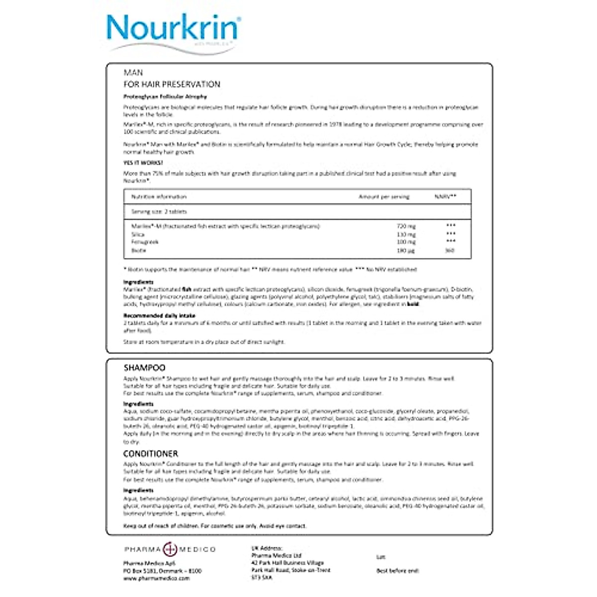 Nourkrin Man 180 tablets includes Nourkrin Shampoo and Conditioner