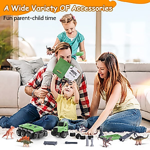 FANURY Dinosaur Toys Truck with Lights Sounds for Kids, 8 Dinosaurs & Electric Drill, Take Apart Truck Building Toys, Dino Transport Cars Playset Toys Gifts for 3 4 5 6 7 8 Year Old Boys Girls