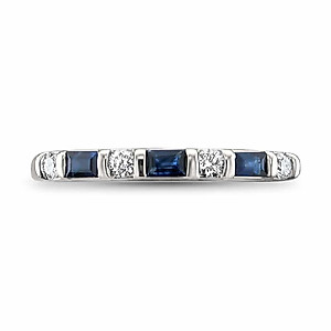 Beyond Brilliance 1/3 Carat Diamond, Channel-Set 14K White Gold Round Diamond & Baguette Blue Sapphire Bridal Wedding Band Ring (H-I, I2-I3) Natural Diamond Wedding Band For Women | Gift Box Included Size-6