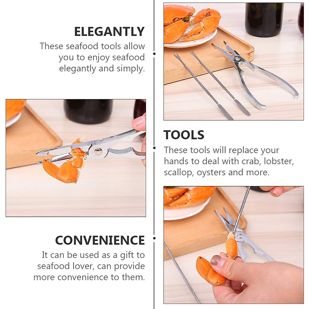 Cabilock Kitchen Utensil Set Shelled Nuts 3pcs Seafood Tools Set Stainless Steel Crab Leg Crackers Picks Nut Forks Lobster Crackers Shell Crackers Kitchen Accessories Kitchen Utensil Set Shelled Nuts