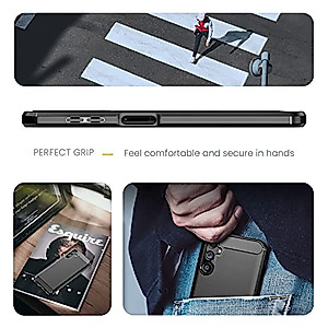 Dretal for Samsung Galaxy A14 5G Case, Galaxy A14 5G with Tempered Glass Screen Protector, Shock-Absorption Brushed Flexible Soft TPU Carbon Fiber Protective Cover for Samsung A14 5G(LS-Black)