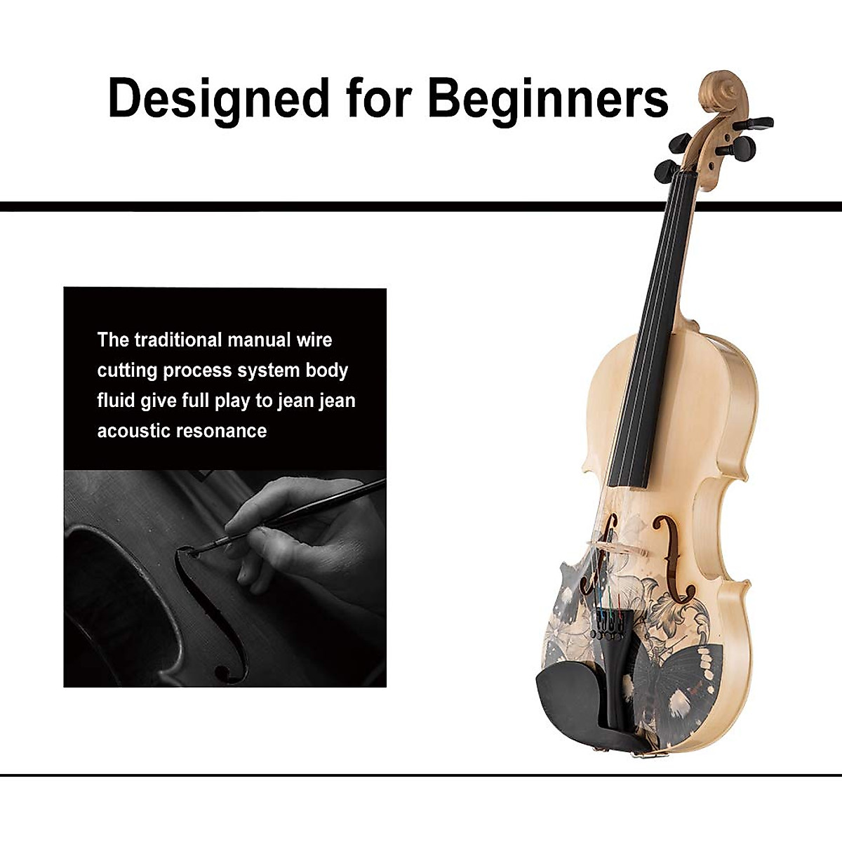 Aliyes Distinctive Artistic Violin Set Designed for Beginners/Students/Kids/adults with Hard Case,Bow,Extra Strings (4/4/Full-size)