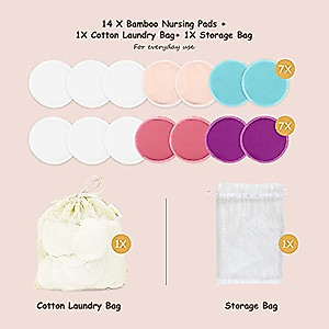 Langsprit Leak-Proof Reusable Bamboo Nursing Pads(14 Pack),Super Absorbent Washable Breast Pads with Laundry Bag (Original, Round)