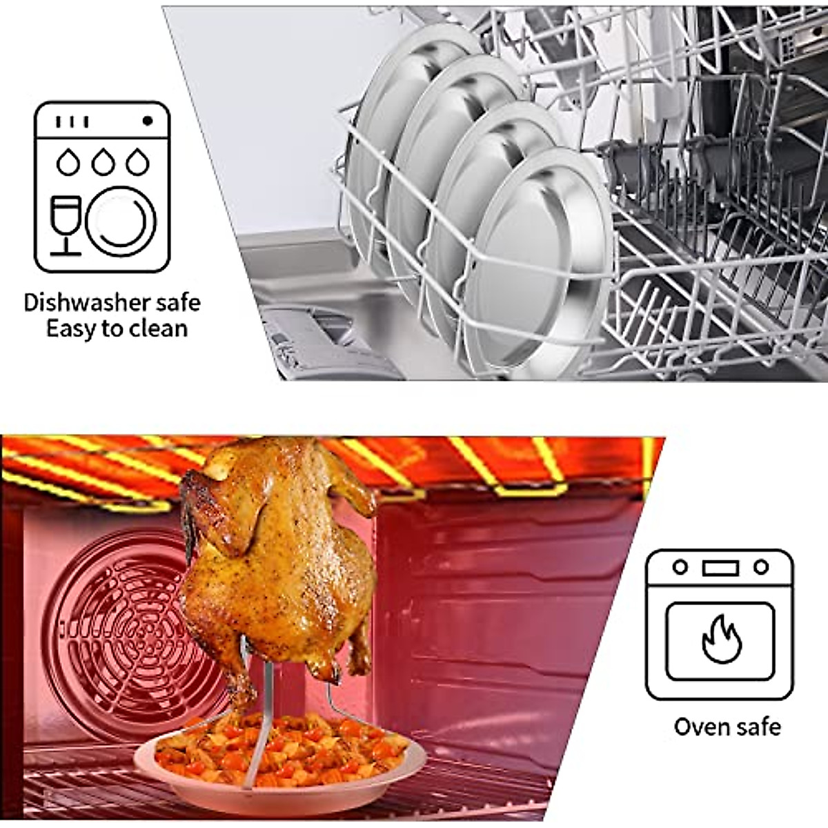 6 Pack Beer Can Chicken Holder Stainless Steel Chicken Roaster Rack Beer Can Chicken Stand Vertical Roaster Rack Chicken Roasting Rack Turkey Standing Holder with Pan for Grill Oven Camping Home BBQ