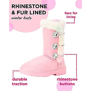 bebe Girl's Fur Lined Winter Boot with Rhinestone Details (Toddler/Little Girl/Big Girl), Size 2 Little Kid, Pink Multi